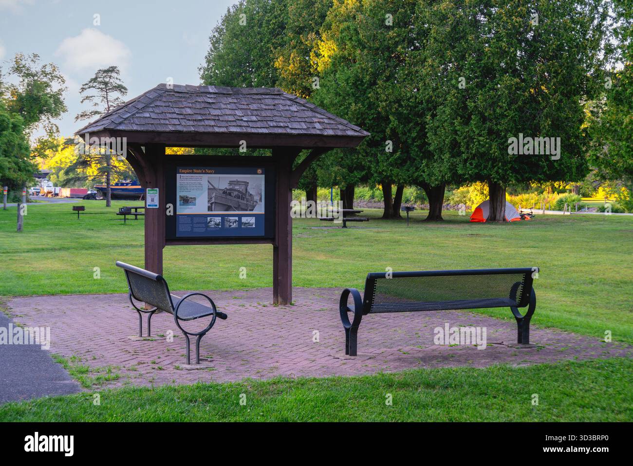 Marcy, NY - Aug 31, 2025: Ultra-wide view of Lock 20 State Canal Park ...