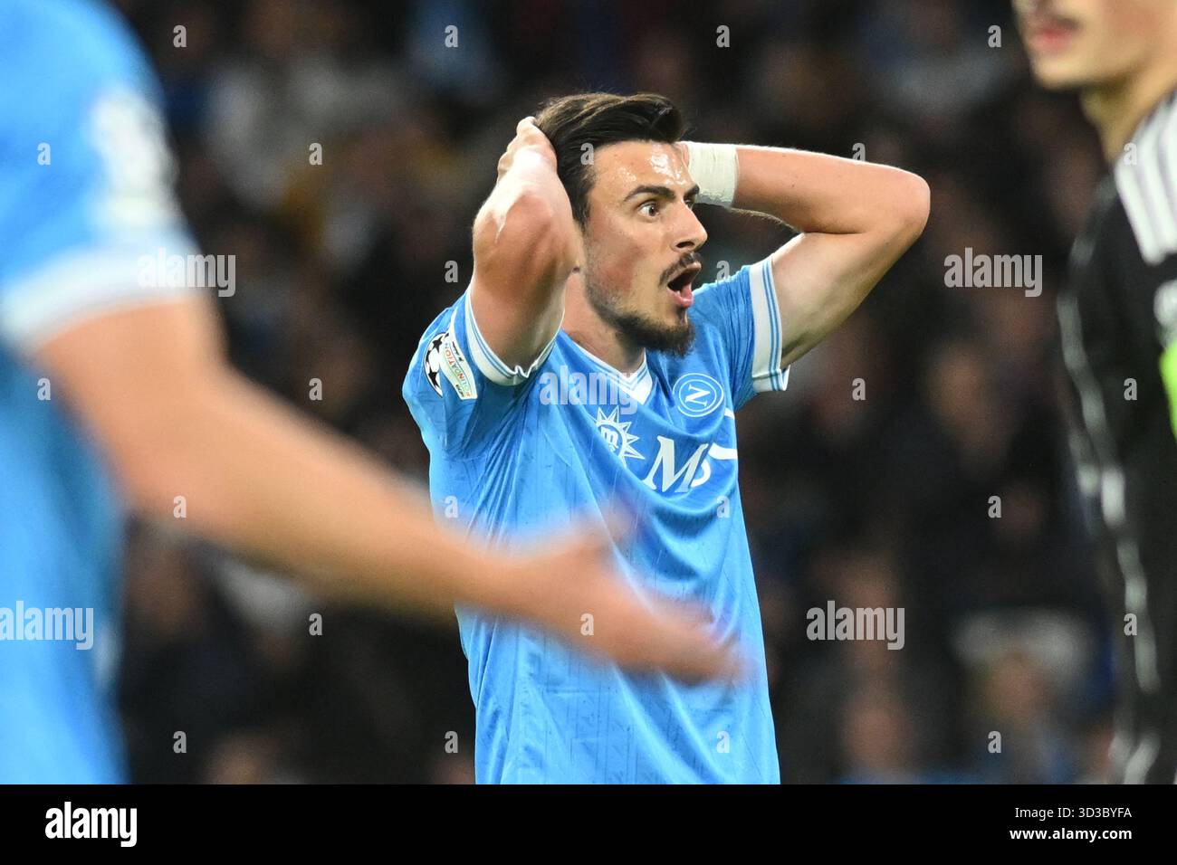 11/4/2025 Elmas Eljif of SSC Napoli gestures during the Uefa Champions ...
