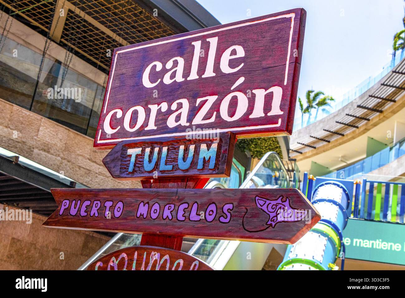 Colorful direction signs to Calle Corazon heart street in Playa del ...