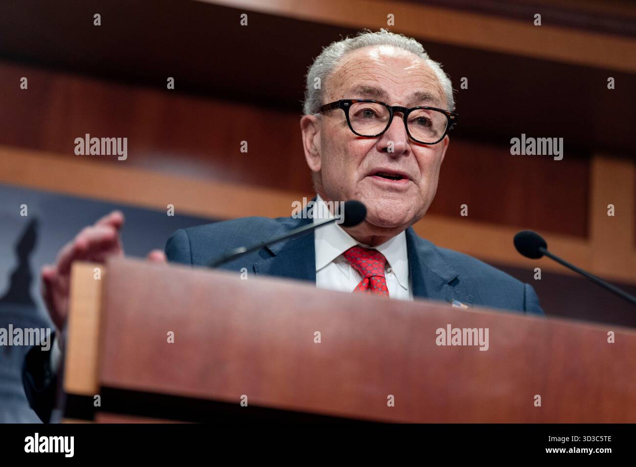 Senate Minority Leader Chuck Schumer, D-NY, speaks during a press ...