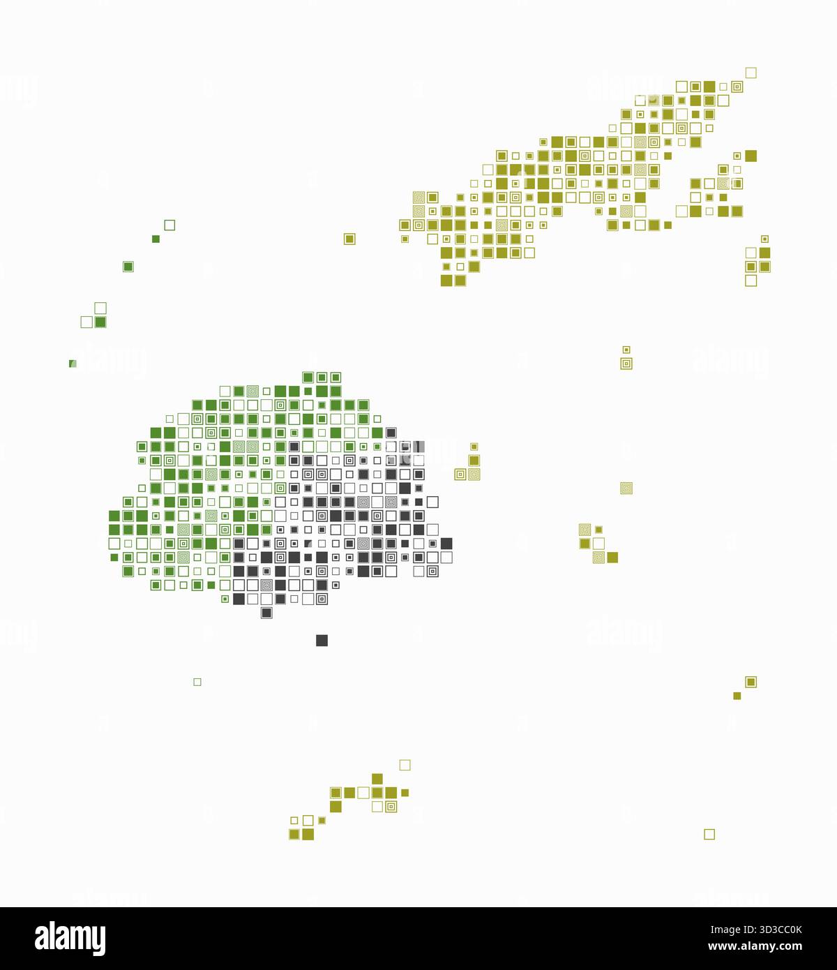 Fiji, shape of the country built of colored cells. Digital style map of ...