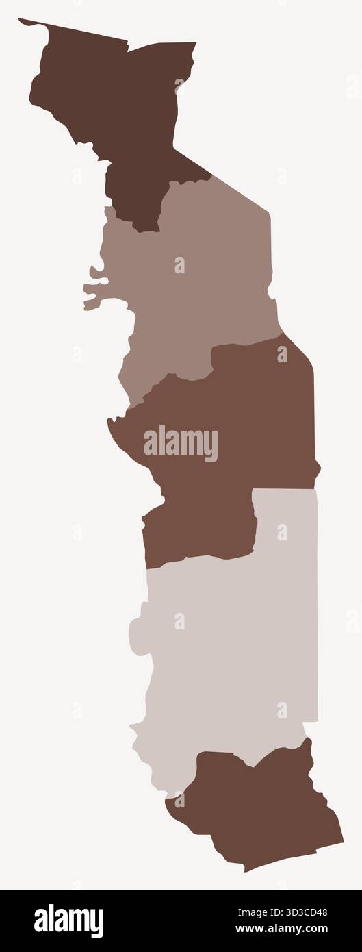 Map of Togo with regions. Just a simple country border map with region ...