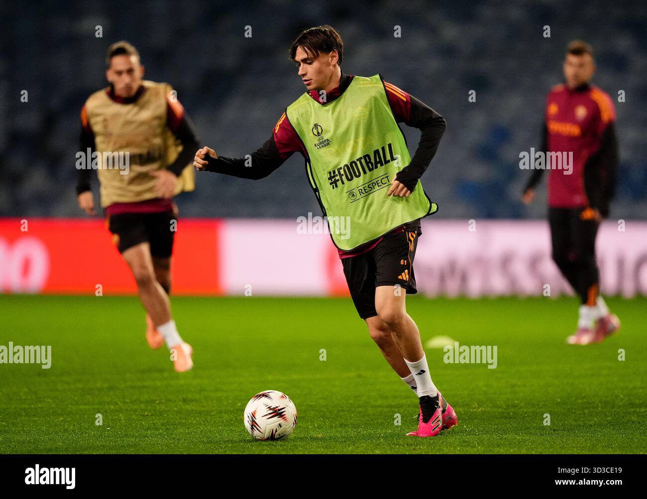 Roma's Niccolò Pisilli during a training session at Ibrox Stadium ...