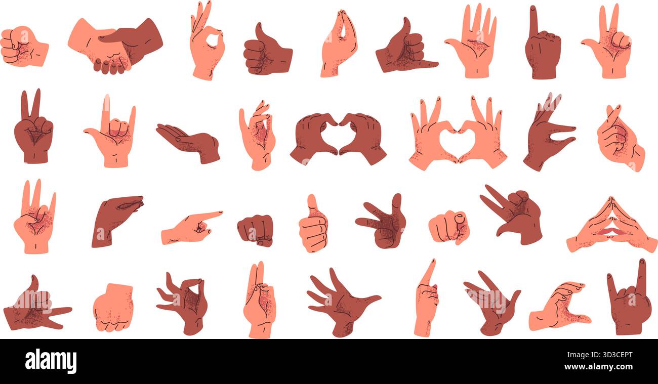 Cartoon hand gestures. Hands finger gesture, arm poses handshake thumb ...