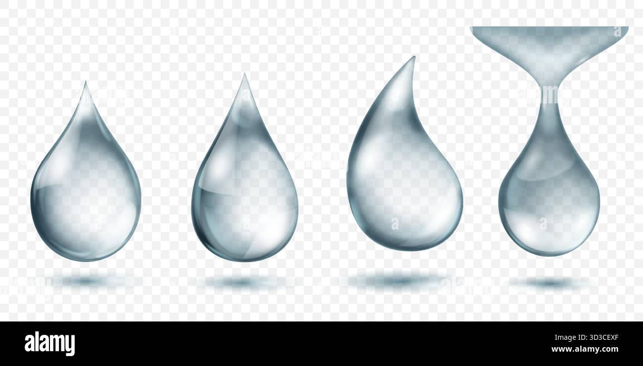 Set of drops of gray water, with detailed highlights and gradients for ...