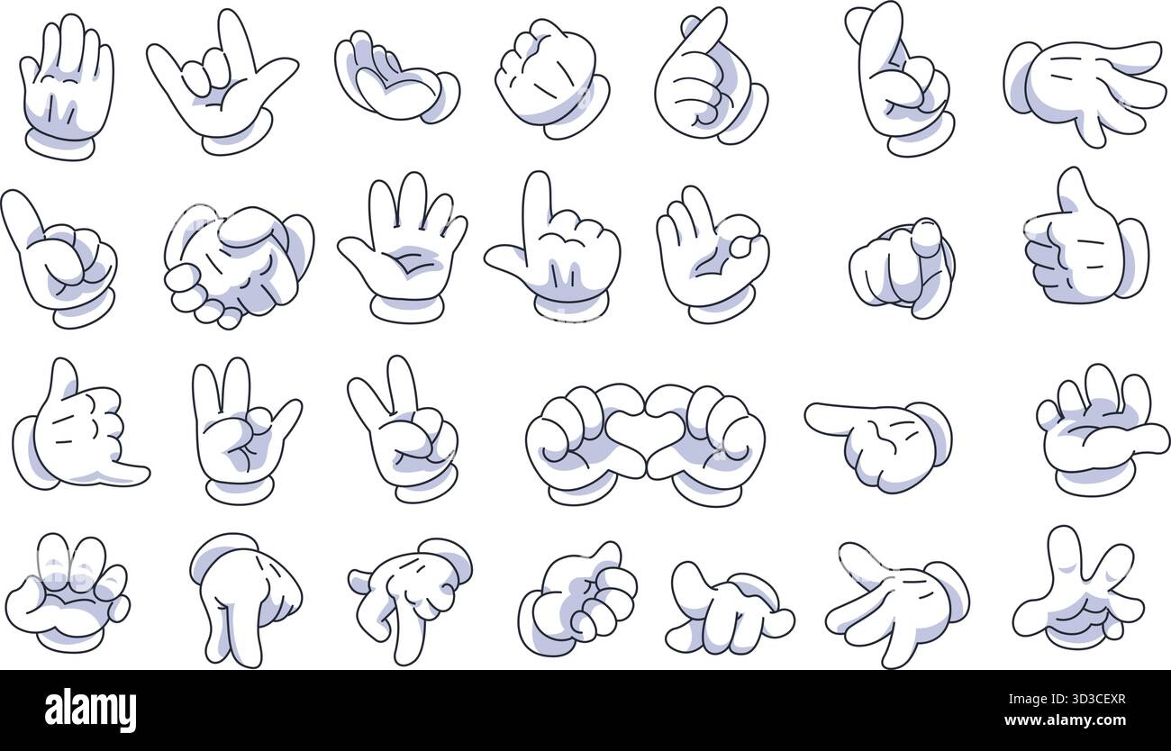 Retro mascot hands. White gloves hand vintage cartoon toon character ...