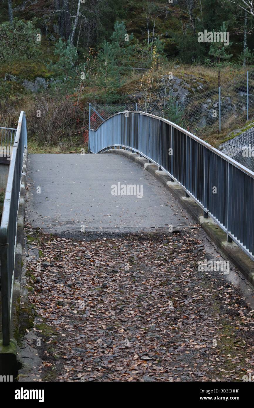 Modern pedestrian bridge and curved road — urban infrastructure, safety ...