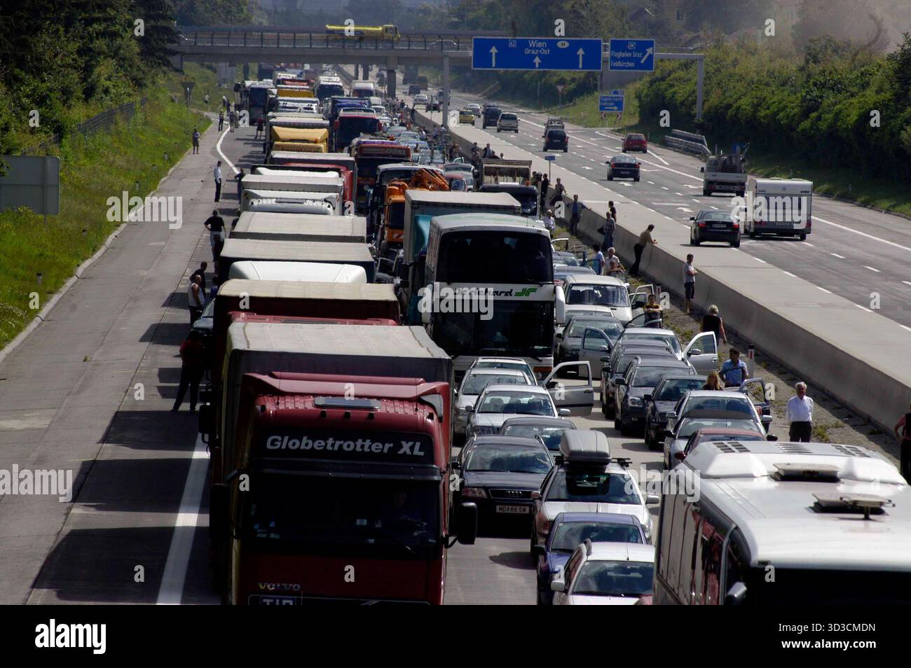 Freeway or highway traffic jam, waiting in the car on the road Freeway ...
