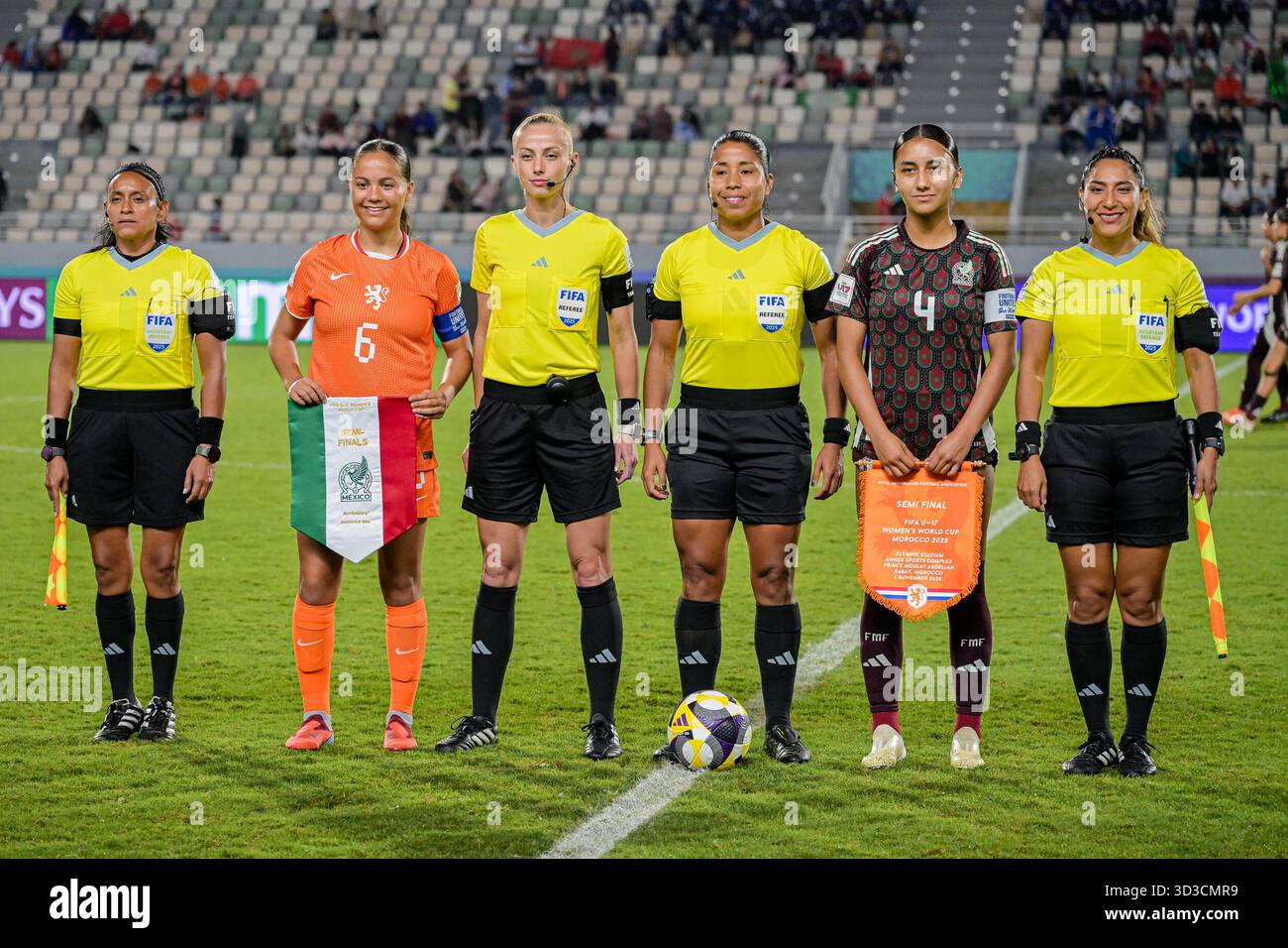 Referees and players of Netherland and Mexico participate in the FIFA U-17 Women's World Cup ...