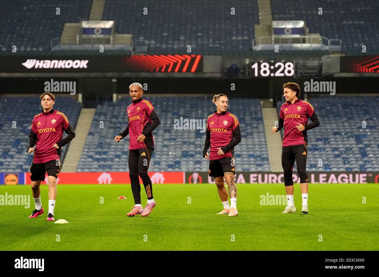 (left to right) Roma's Niccolò Pisilli, Wesley, Kostas Tsimikas and Neil El Aynaoui during a ...
