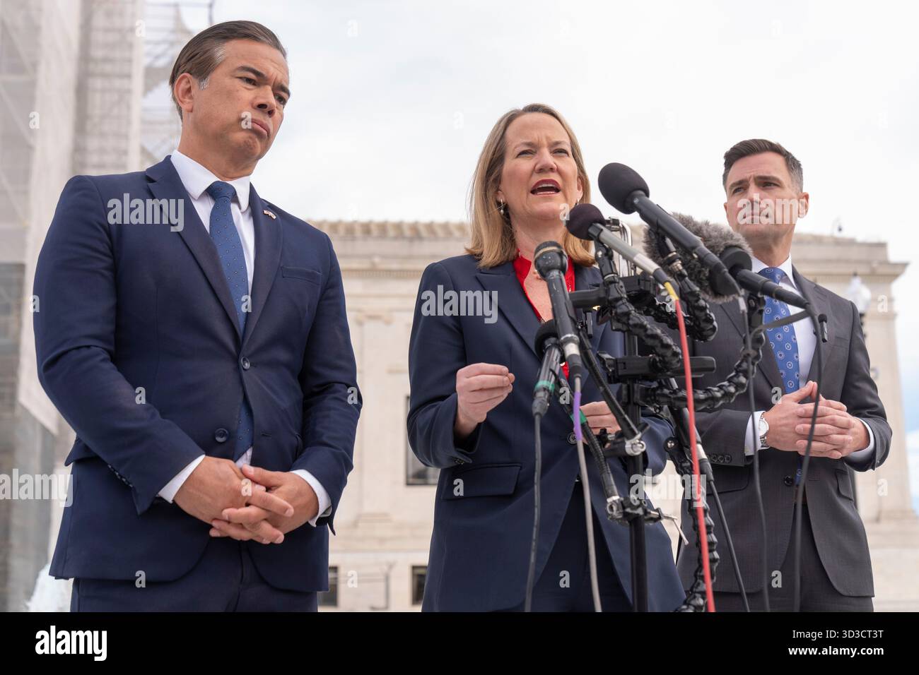 Arizona Attorney General Kris Mayes speaks to reporters as California ...