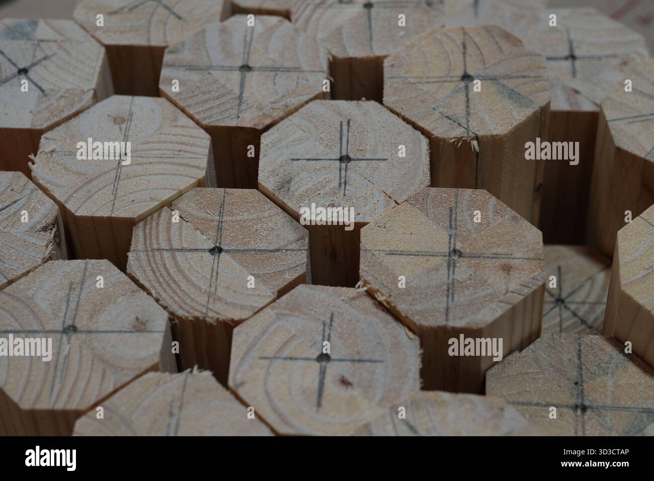 Stack of Cut Wooden Blocks with Markings Stock Photo - Alamy