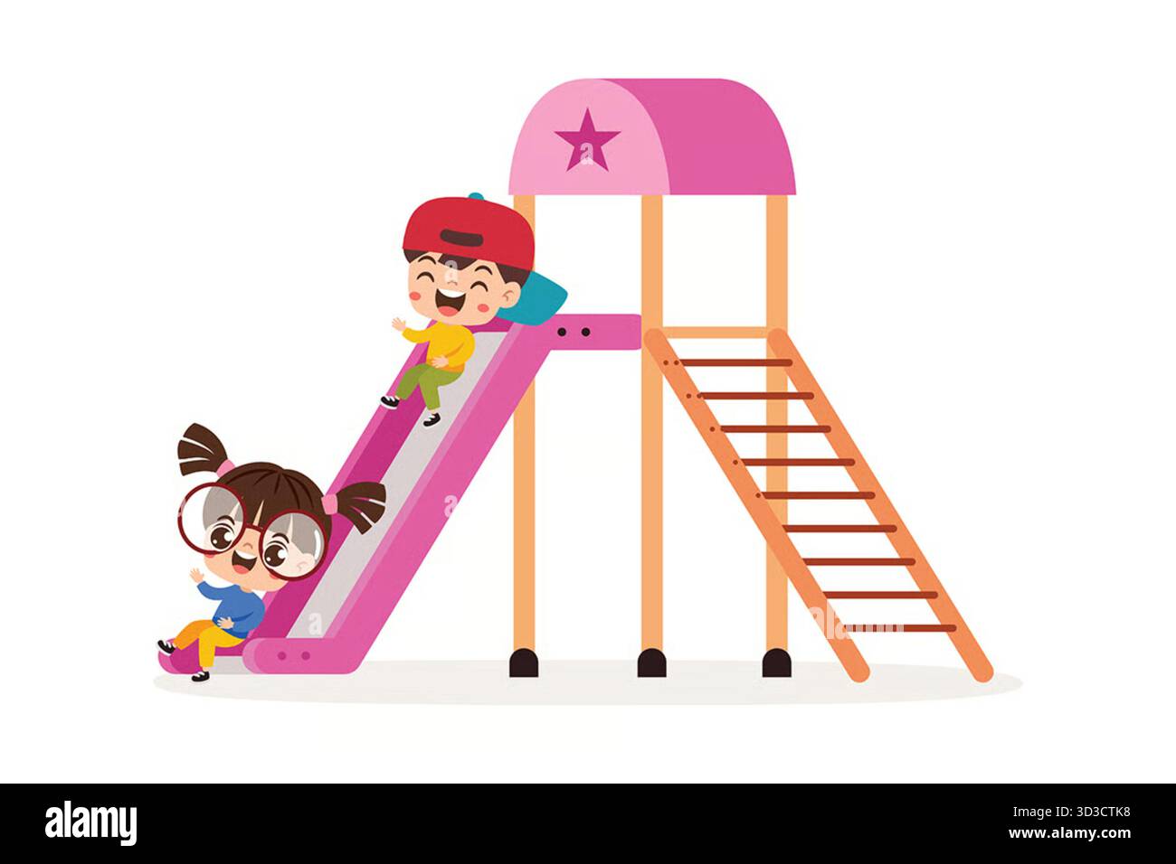 Cartoon Kids Sliding Stock Photo - Alamy