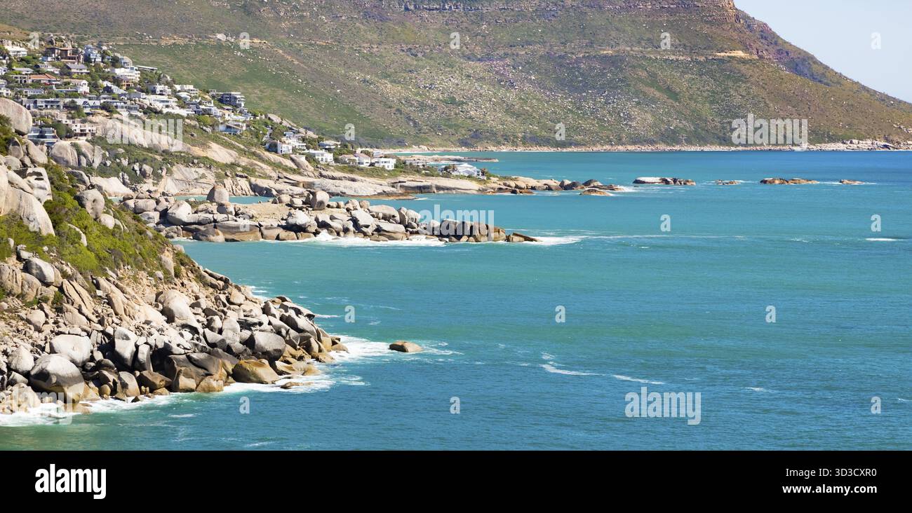 Elevated view of Llandudno beach and seaside town of Cape Town Stock ...