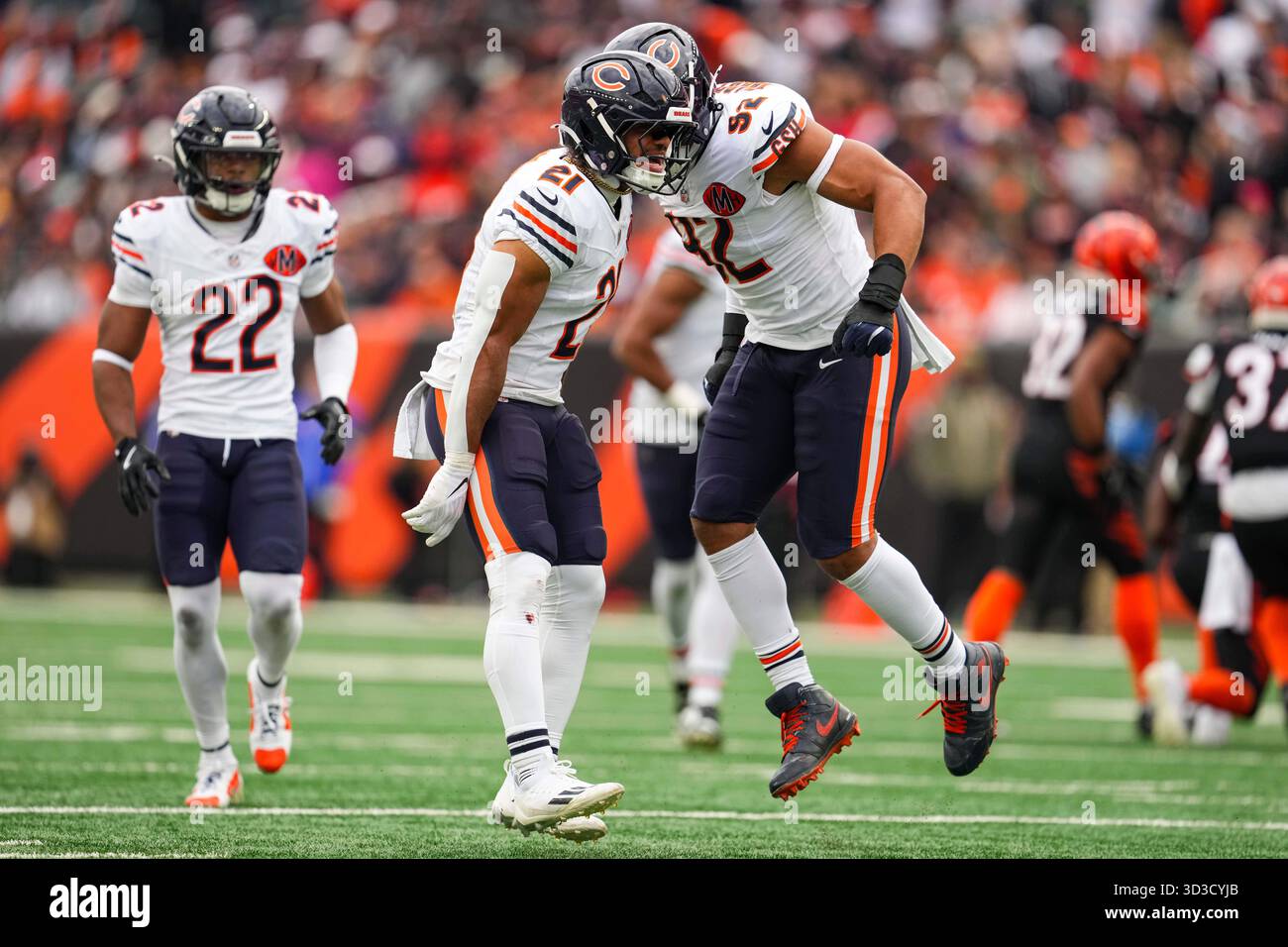 Chicago Bears' Travis Homer (21) celebrates with teammate Daniel Hardy ...