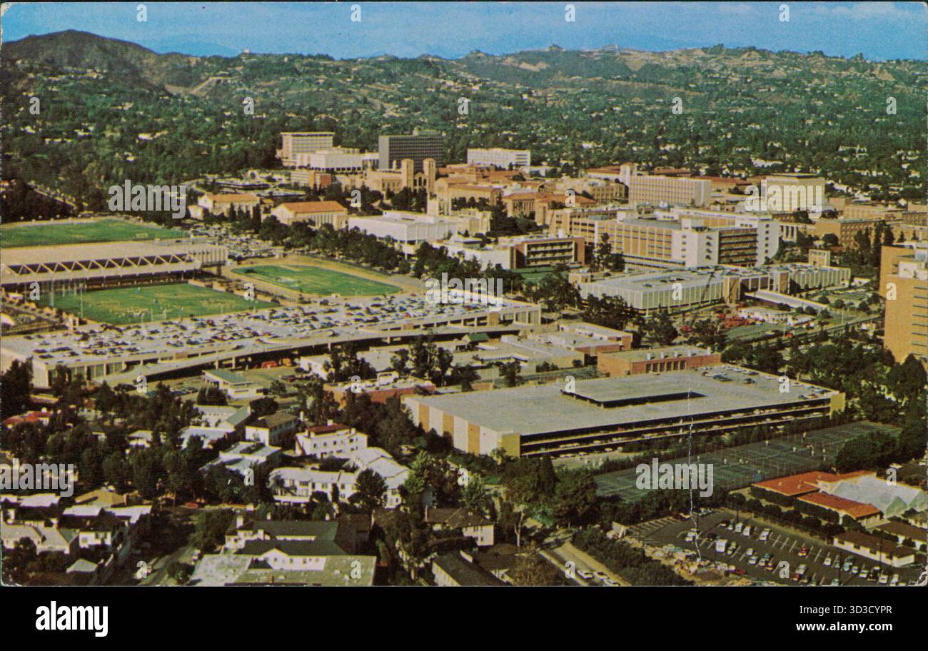 Aerial view of the University of California, Los Angeles (UCLA) campus ...