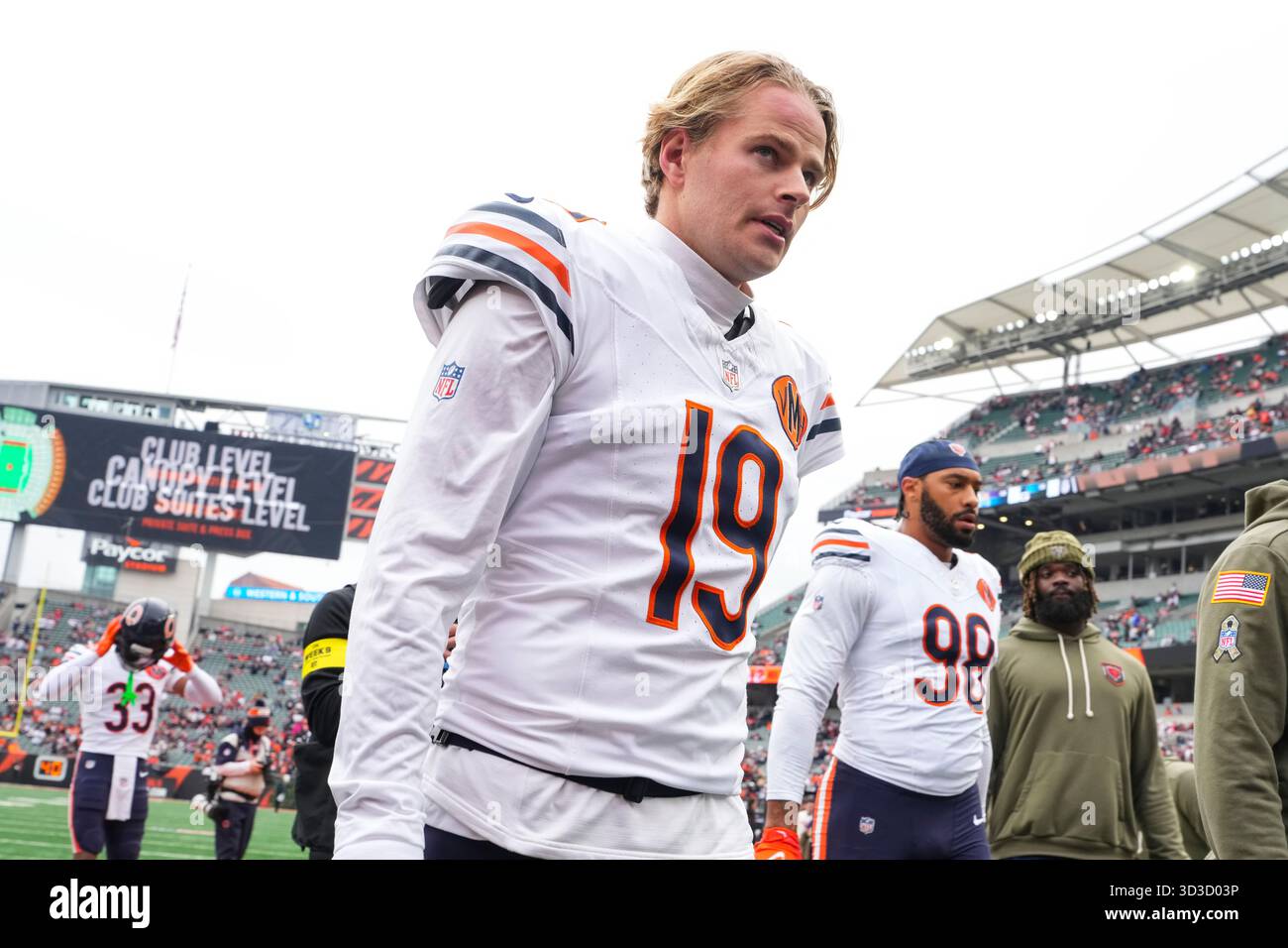 Chicago Bears punter Tory Taylor (19) walks off the field prior to an ...