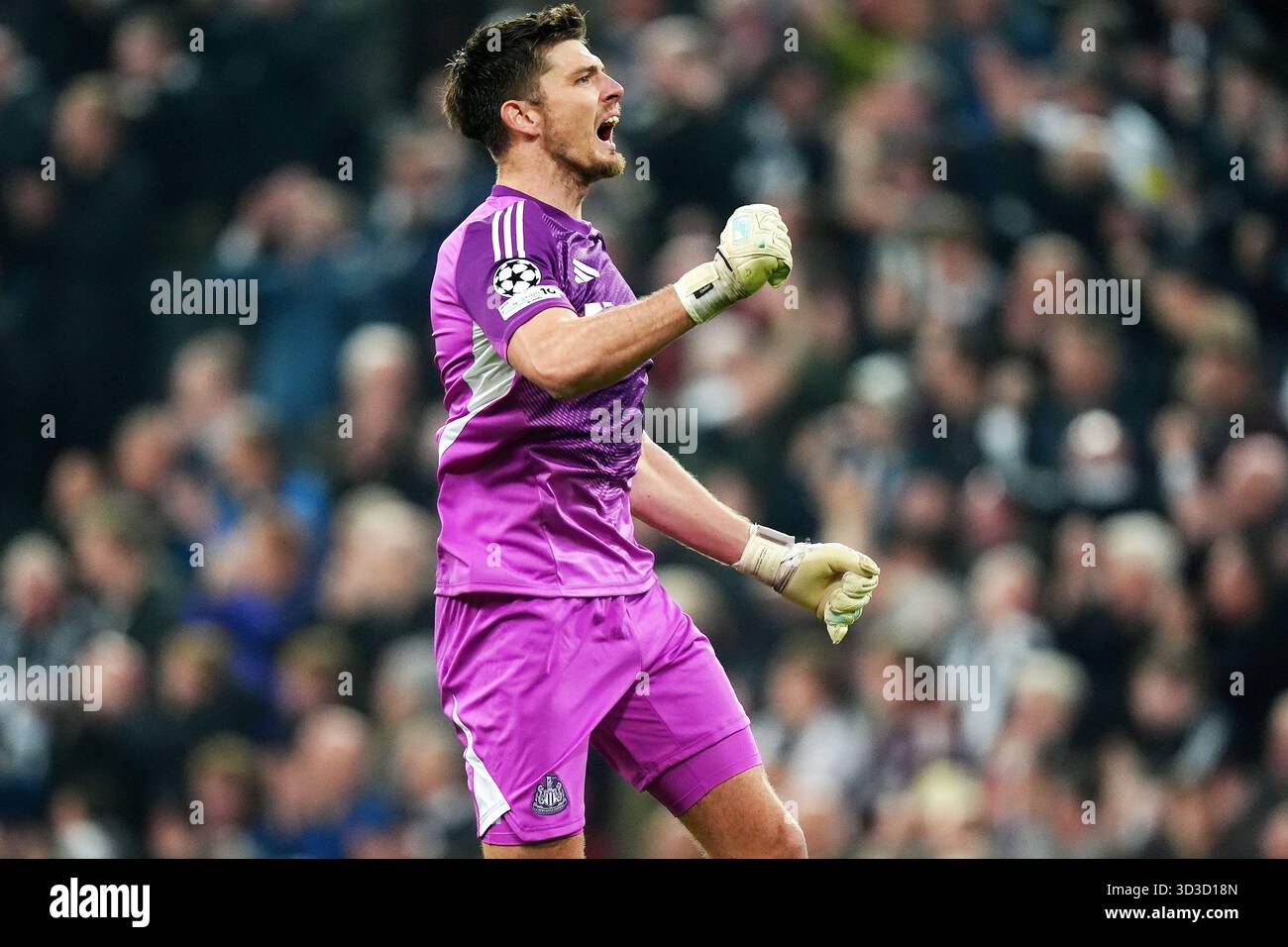 Newcastle United goalkeeper Nick Pope celebrates after Dan Burn scores ...