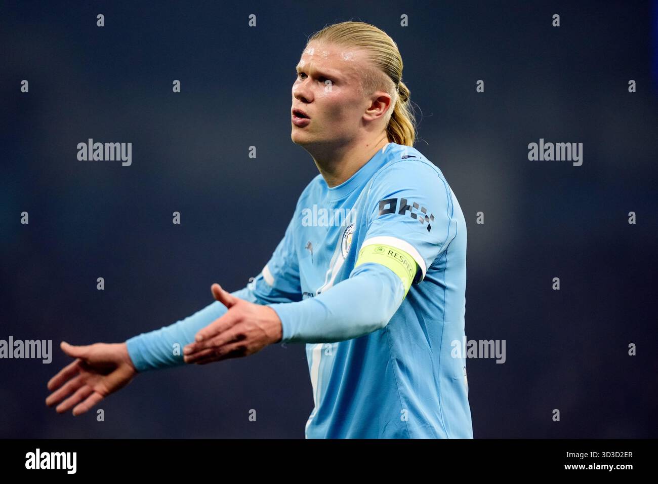 Manchester City captain Erling Haaland during the UEFA Champions League ...