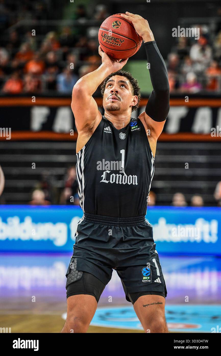 Joel Scott (London Lions, 1) at the free throw, Ulm 11/07/2025 - 6th Matchday BKT EuroCup ...
