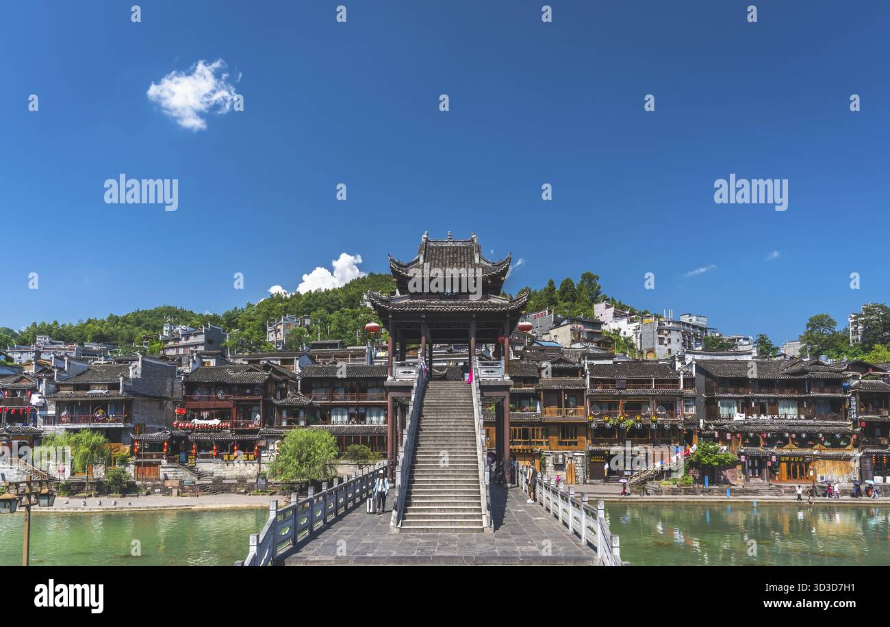 Feng Huang, China - August 2019 : Steps and stairs to the lookout on ...