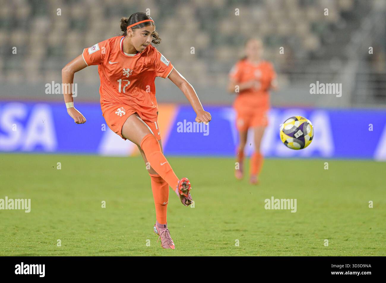 #17 Touzani L. J. (Forward) of Netherlands U-17 is in action during the ...