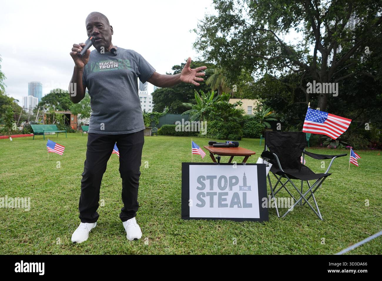 Dr. Marvin Dunn speaks during a protest in the Overtown neighborhood in ...