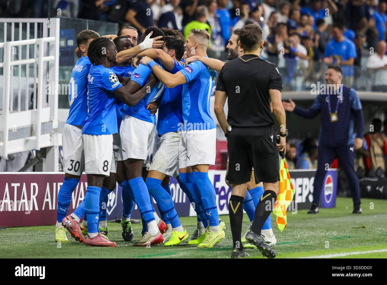 Pafos players celebrate the goal they scored. Pafos plays against ...