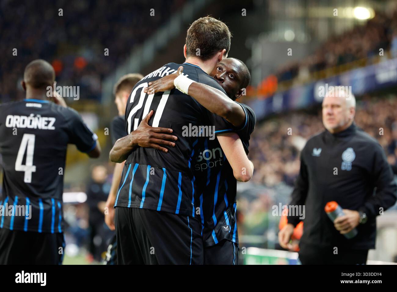 Brugge's Carlos Forbs celebrates after scoring his sides third goal ...