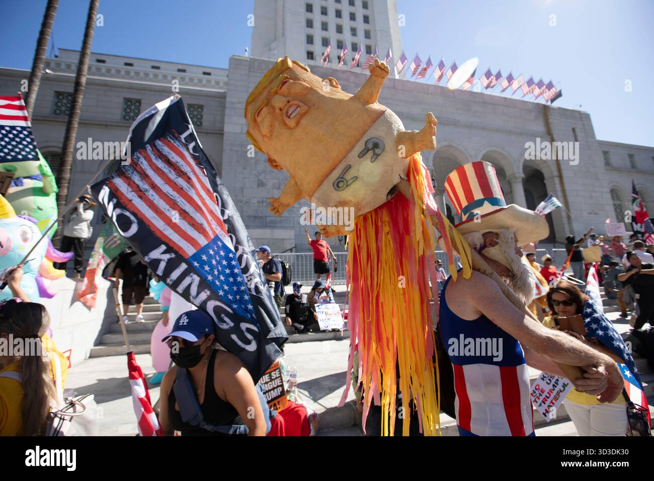 Los Angeles, California, USA - October 18, 2025: A protester holds a ...