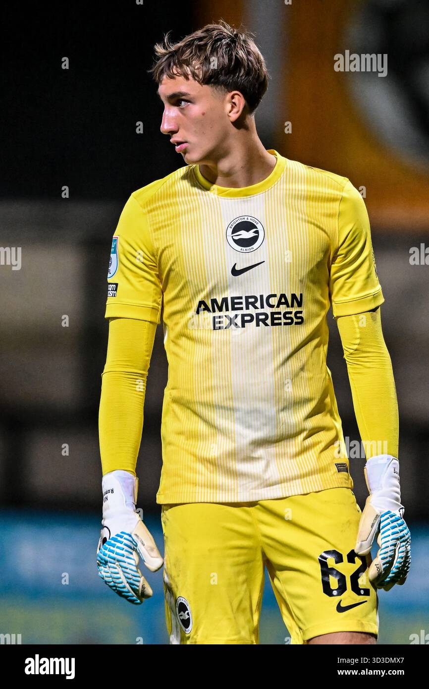 Goalkeeper Nils Ramming (62 Brighton) looks on during the Vertu Trophy ...