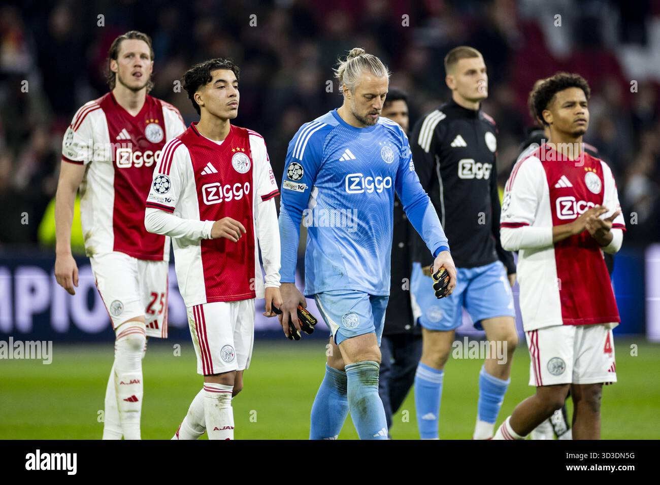 AMSTERDAM – (l-r) Gerald Alders of Ajax, Ajax goalkeeper Remko Pasveer ...