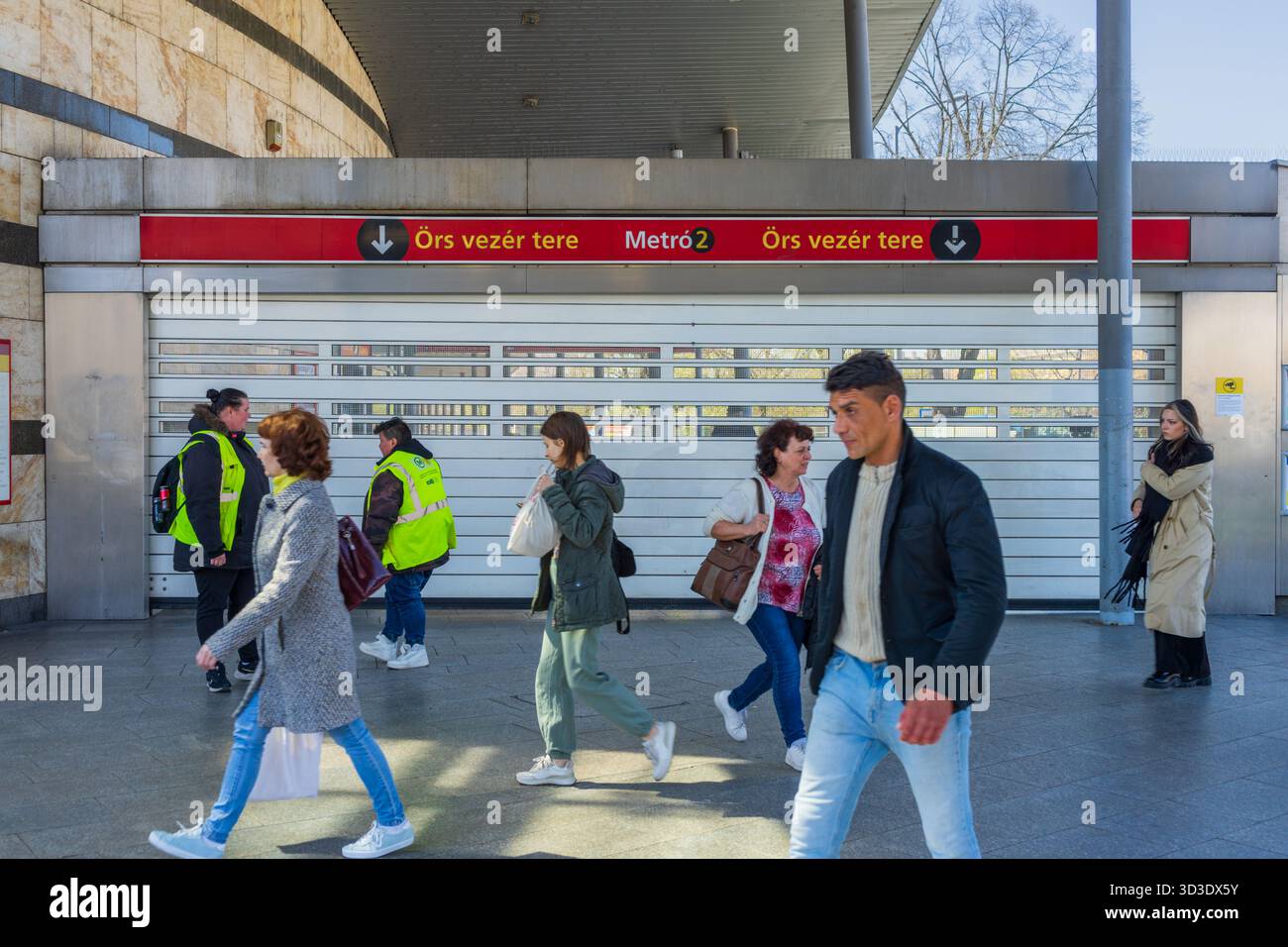 Eastern terminus entrance of Budapest Metro Line 2, ommuters passing in ...