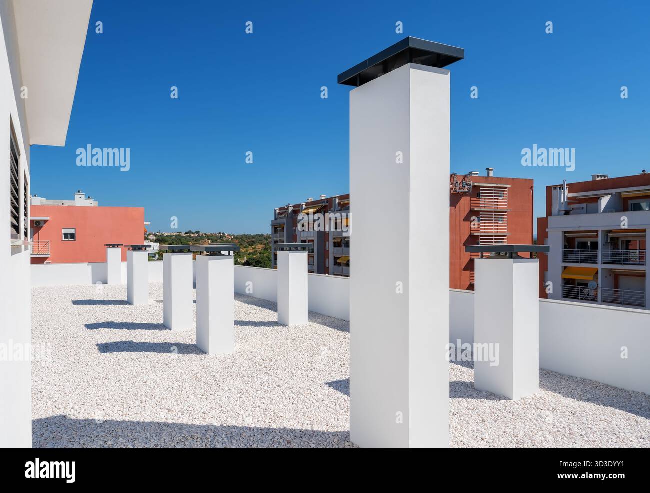 Bright roofscape imagery, Sunny top with structures, Illuminated ...