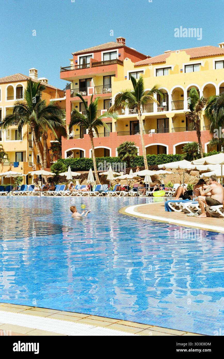 Pool scene at Bahia Principe Resort in Tenerife, Canary Islands, with ...