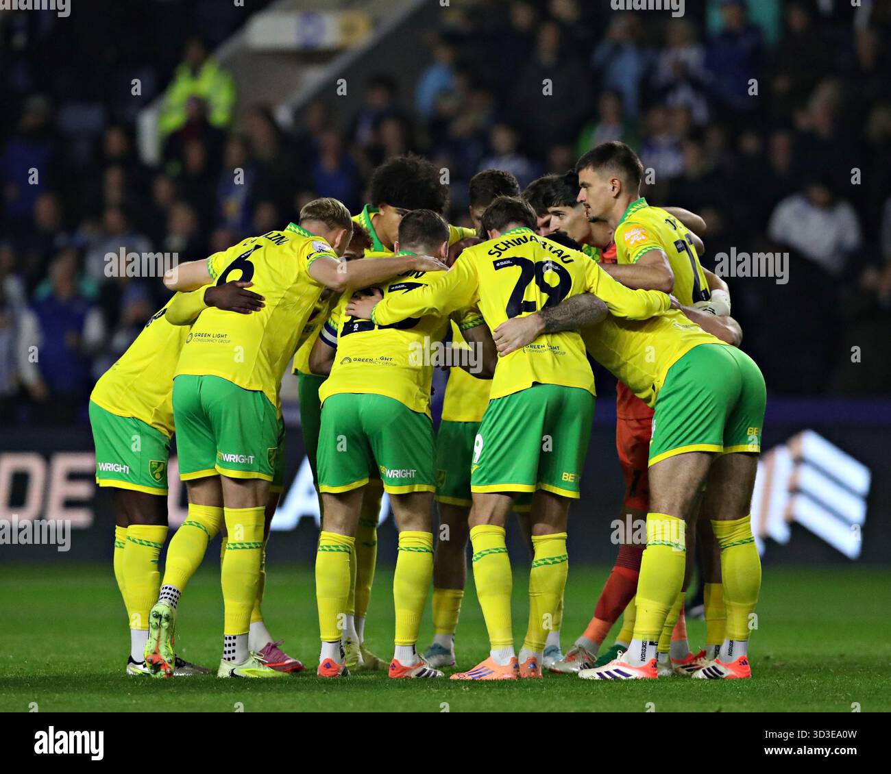 Norwich huddle before the Sky Bet Championship match Sheffield ...