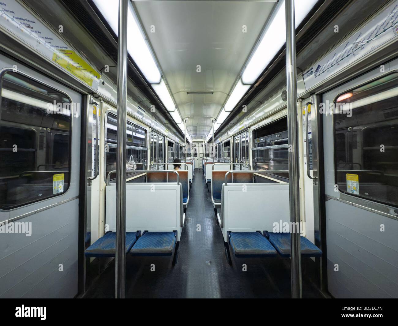PARIS, FRANCE - JUNE 23, 2025: Interior of a Paris Metro MF67 carriage ...