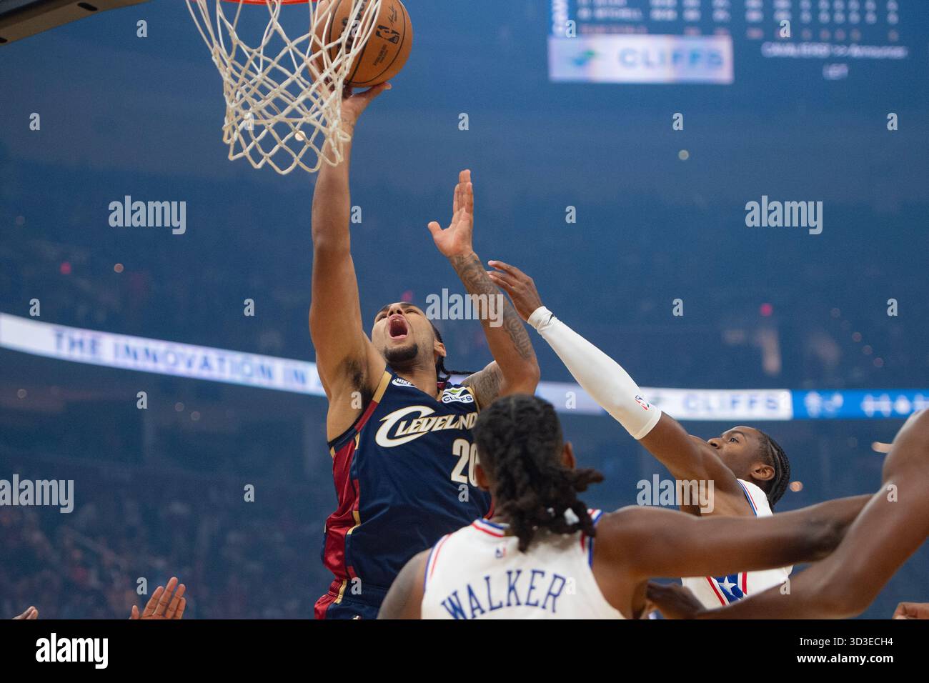 Cleveland Cavaliers' Jaylon Tyson grabs a rebound as Philadelphia 76ers ...