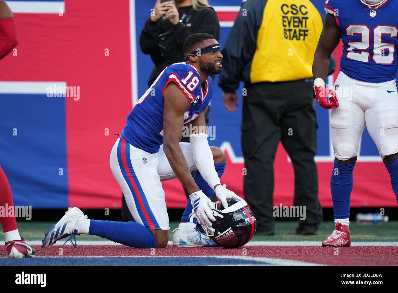 New York Giants wide receiver Darius Slayton (18) grimaces after a play ...