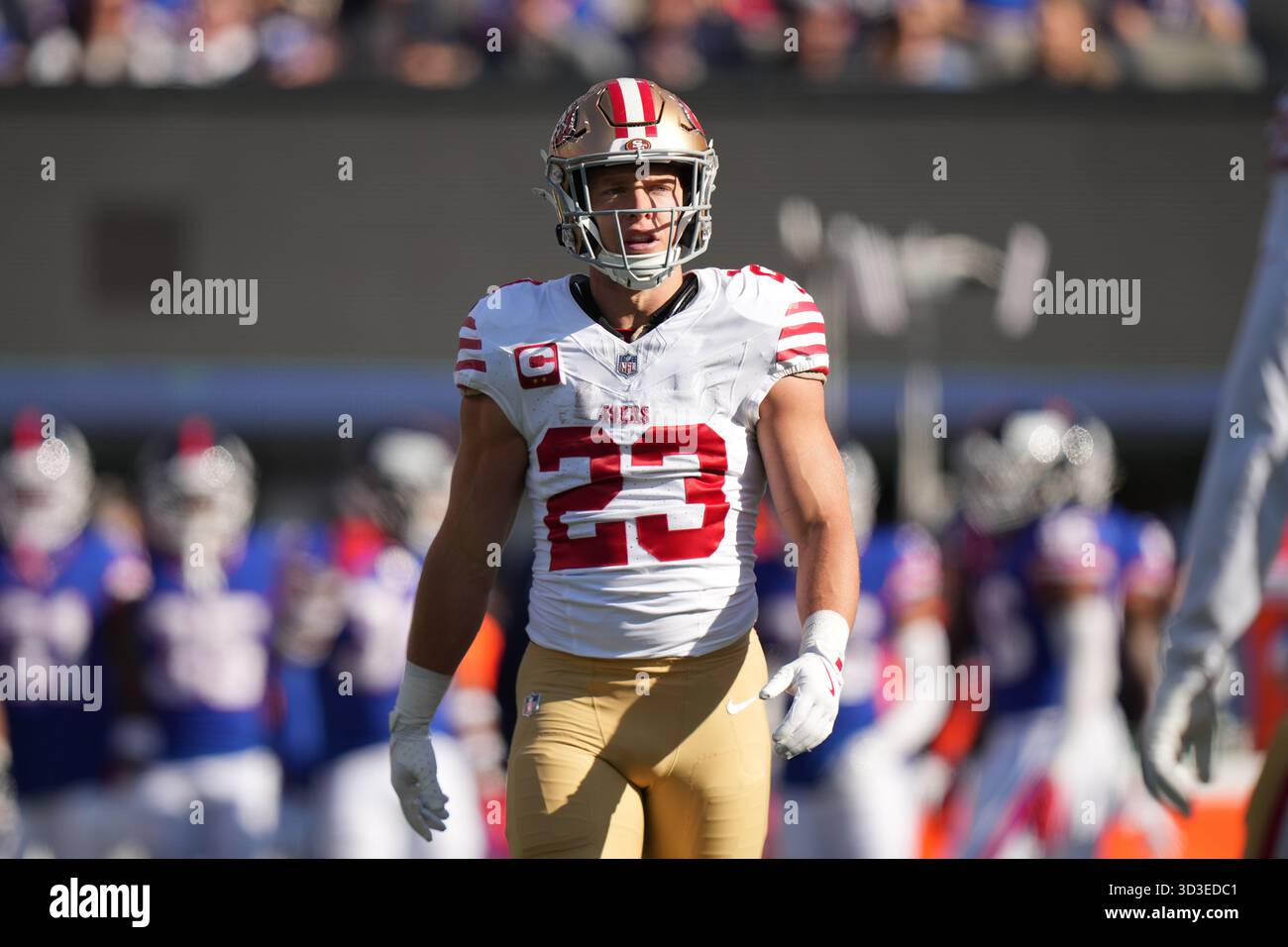 San Francisco 49ers running back Christian McCaffrey (23) checked the ...