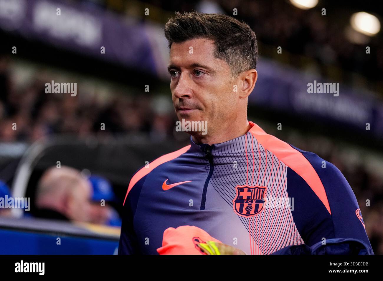 BRUGES, BELGIUM - NOVEMBER 5: Robert Lewandowski of FC Barcelona looks ...