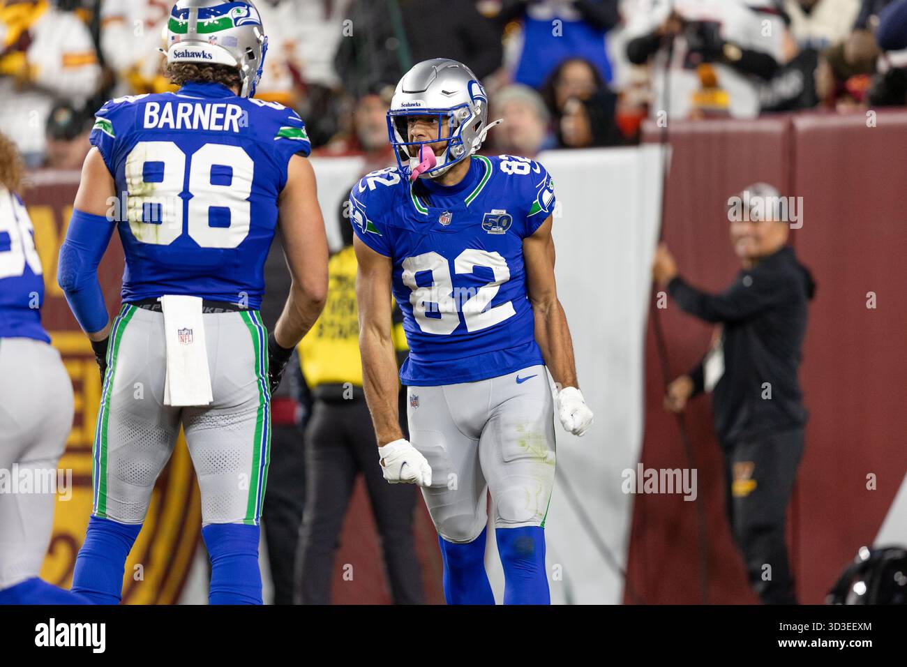 Seattle Seahawks wide receiver Cody White (82) reacts to scoring a ...