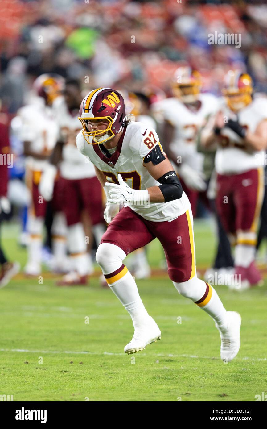 Washington Commanders tight end John Bates (87) during pregame during ...