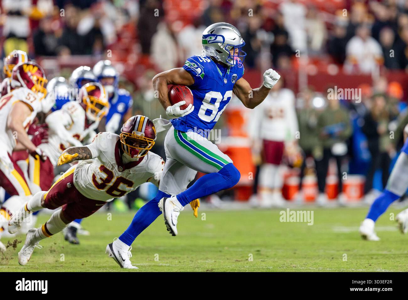 Seattle Seahawks wide receiver Cody White (82) runs with the ball for a ...