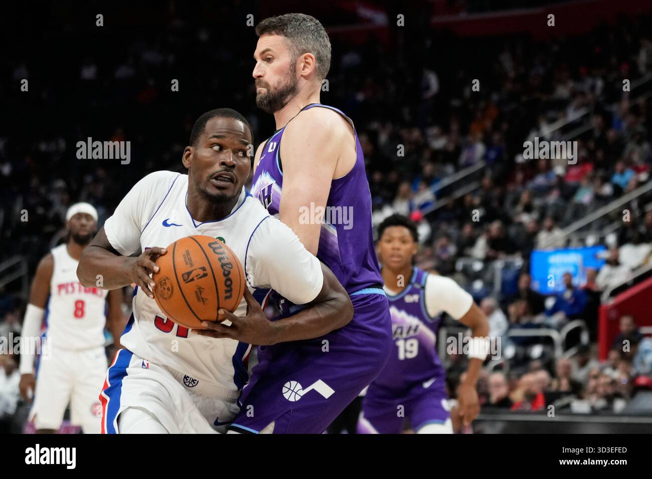 Detroit Pistons guard Javonte Green, left, drives against Utah Jazz ...