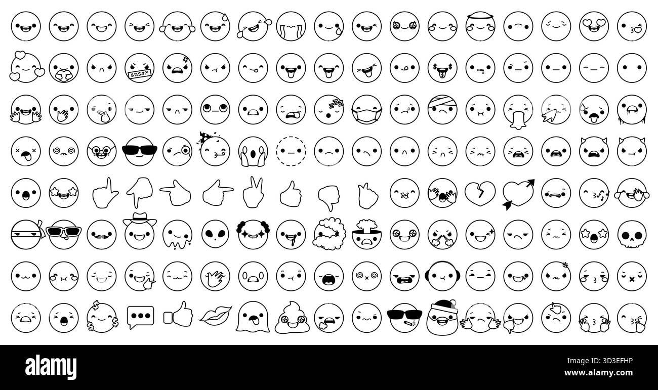 Emoji outline emoticon character clipart set. Emojis cartoon character ...