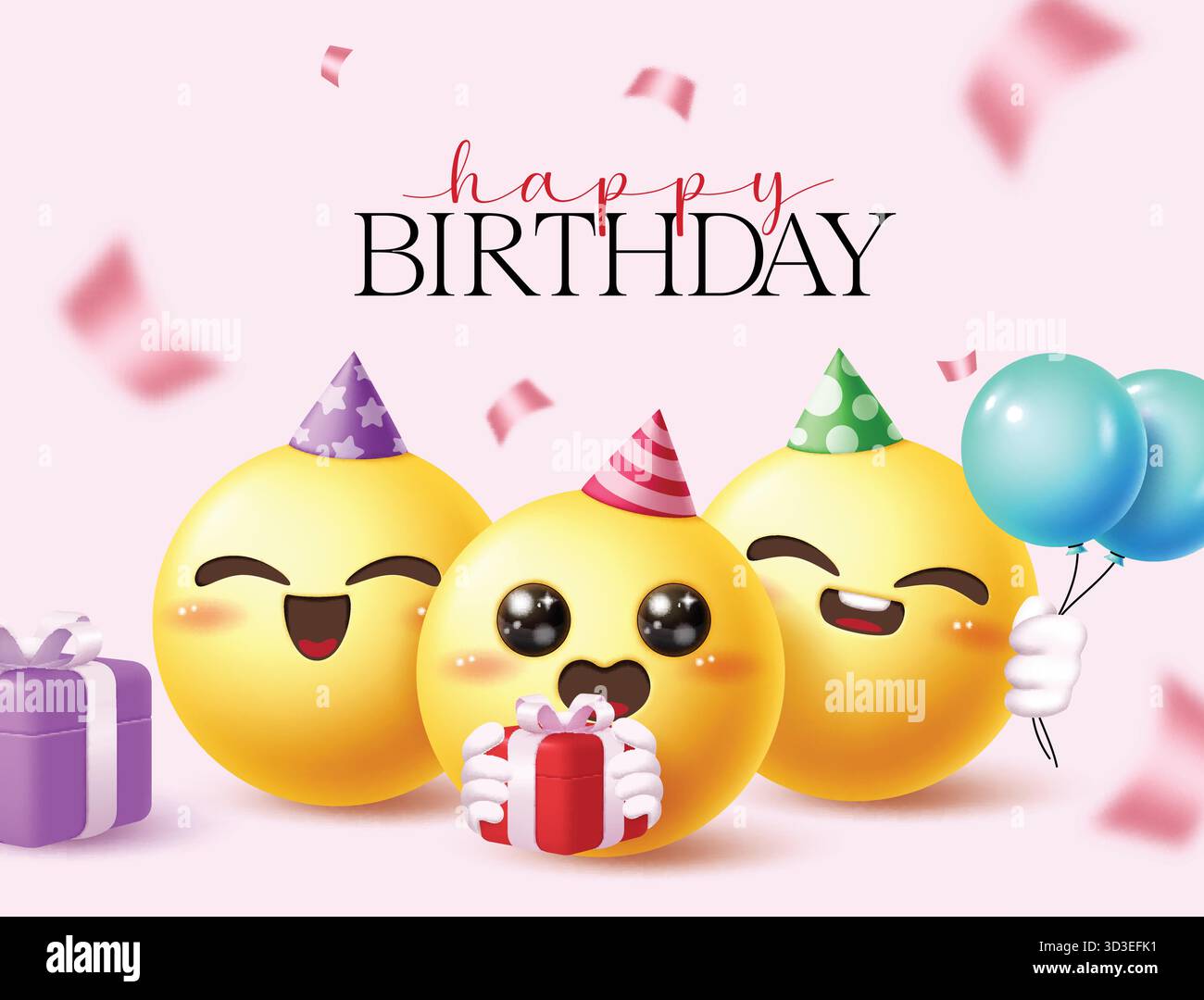 Happy birthday greeting card clipart design. Birthday emoji character ...