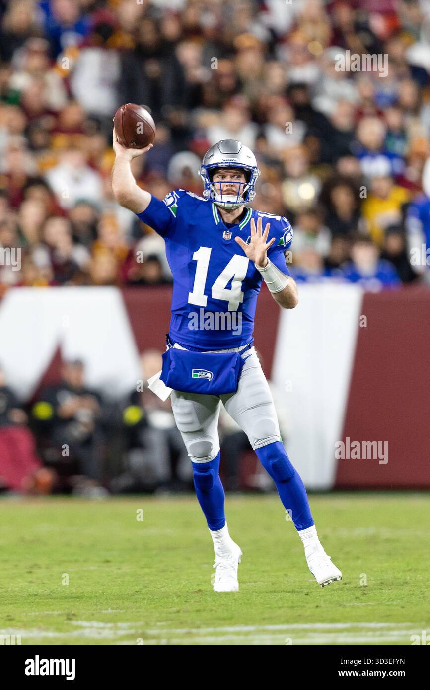 Seattle Seahawks quarterback Sam Darnold (14) passes the ball during an ...