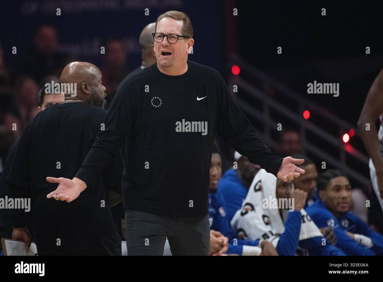 Philadelphia 76ers head coach Nick Nurse reacts to a foul call against ...