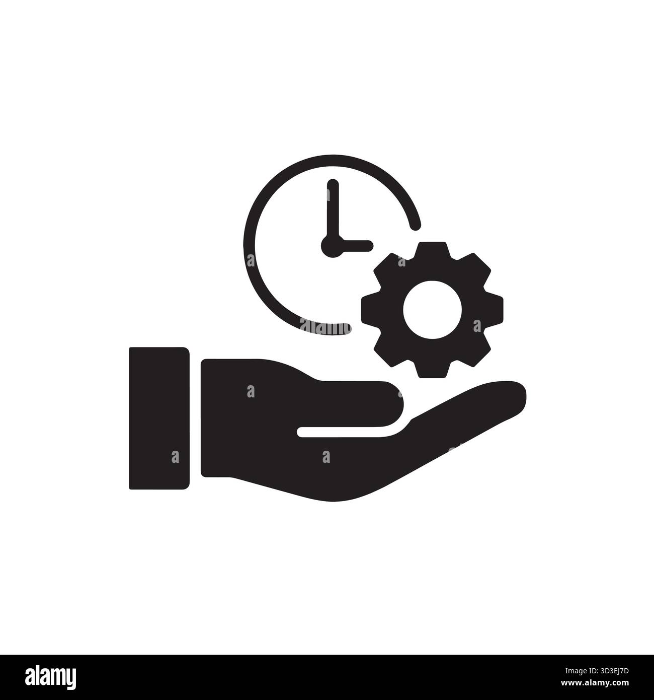 Time management efficiency icon with clock and gear in hand Stock ...